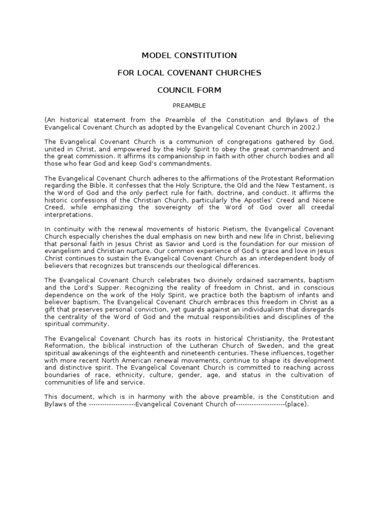 Model Constitution - COUNCIL | PDF | Covenant Theology | Protestantism