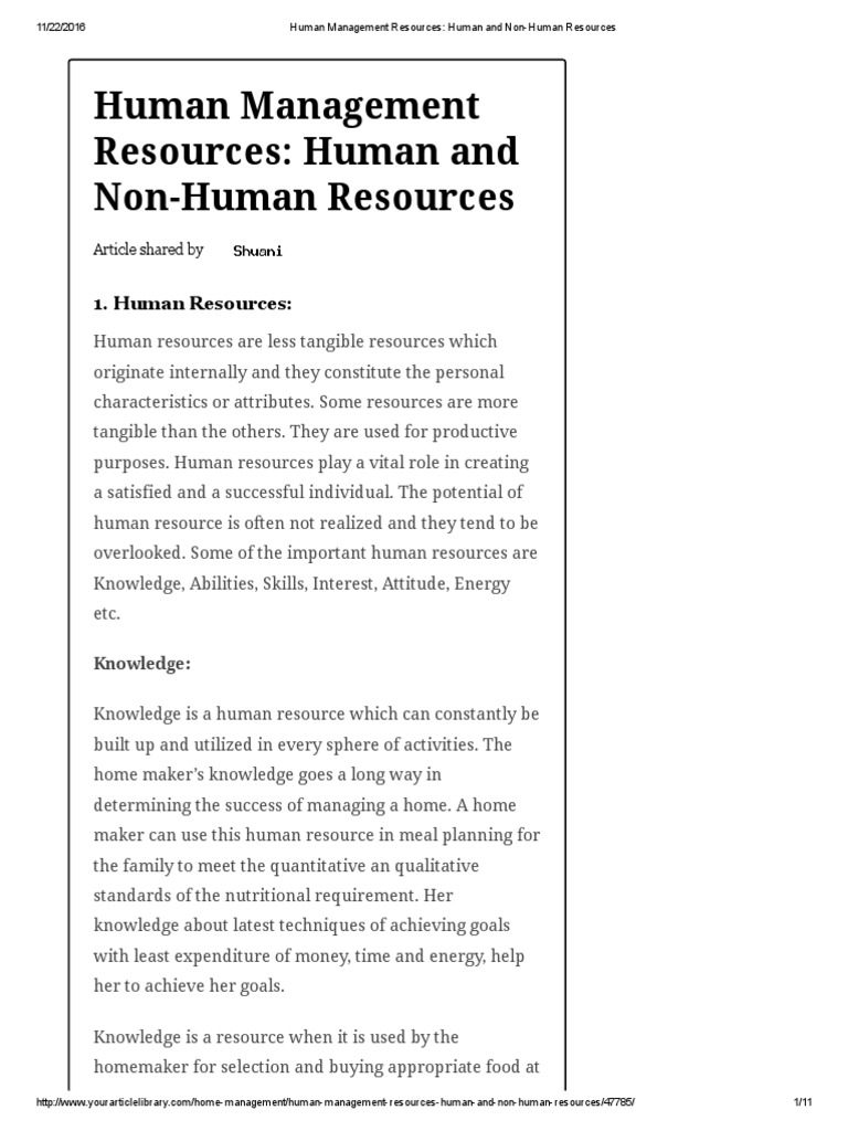 Human Management Resources - Human and Non-Human Resources | PDF ...