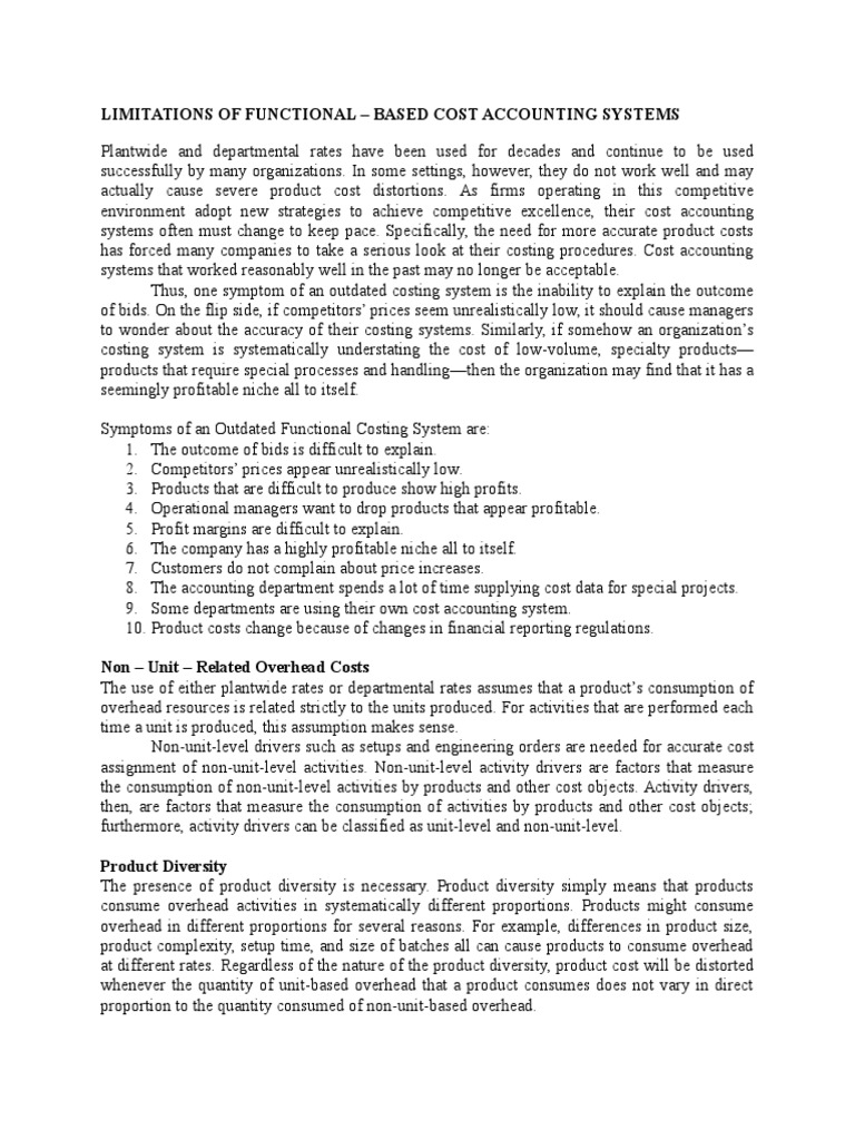 Chapter 4 - Limitations of Functional | PDF | Cost Accounting | Profit ...