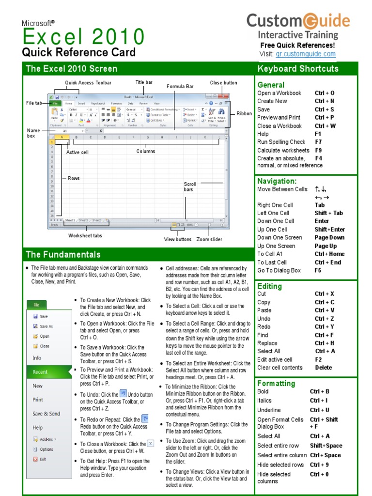 Excel 2010 Quick Reference | PDF | Tab (Gui) | Control Key