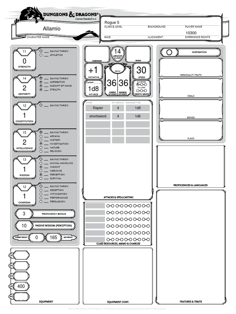 Current Standard v1.4 Character Sheets | PDF | Fantasy Role Playing ...