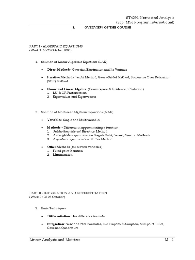Numerical Methods Overview Of The Course Download Free Pdf Eigenvalues And Eigenvectors 