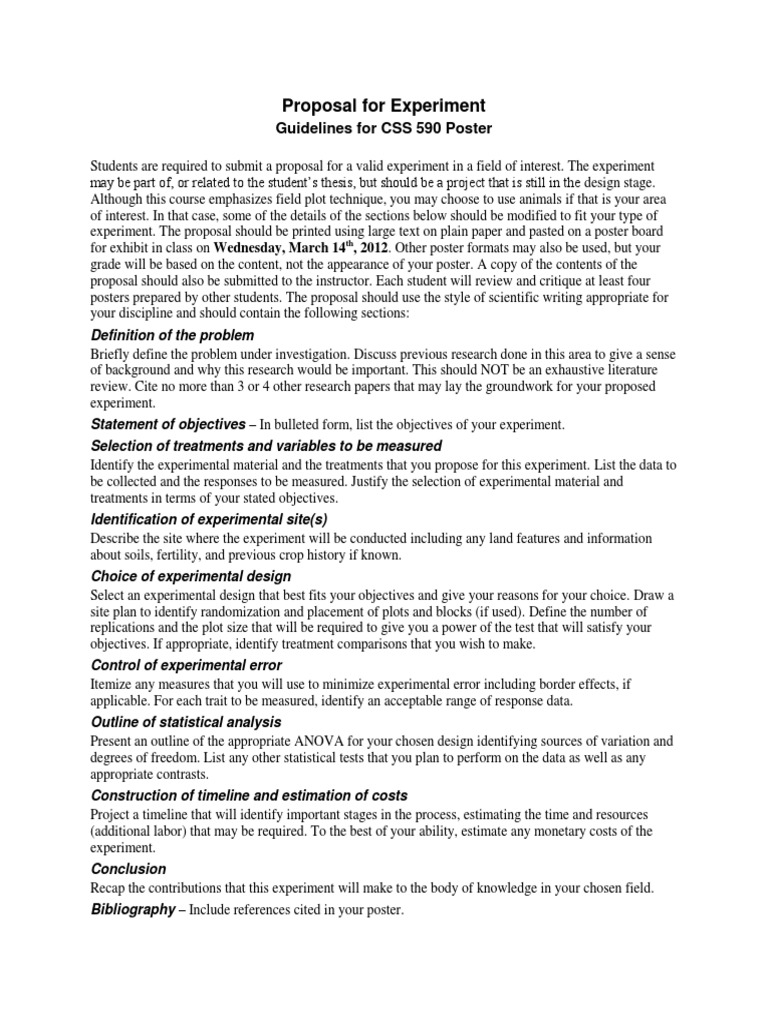 Proposal For Experiment: Guidelines For CSS 590 Poster | PDF | Experiment | Design Of Experiments
