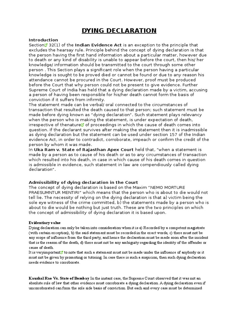 Dying Declaration | PDF | Evidence (Law) | Justice