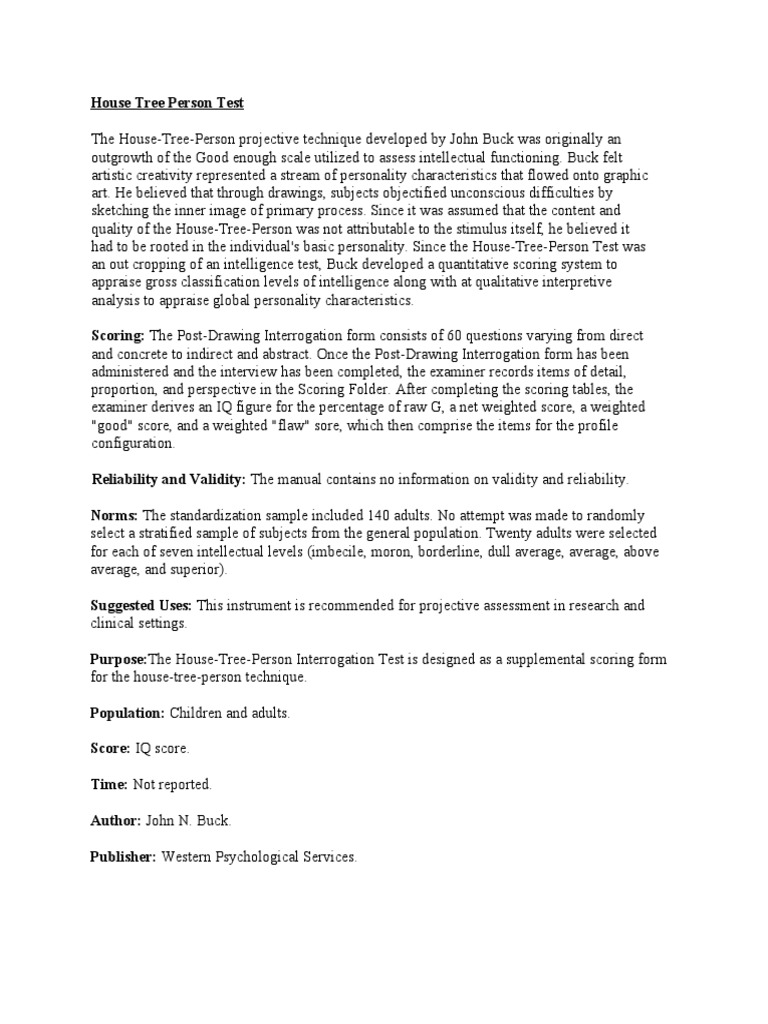 House Tree Person Test | PDF | Art Therapy | Intelligence Quotient
