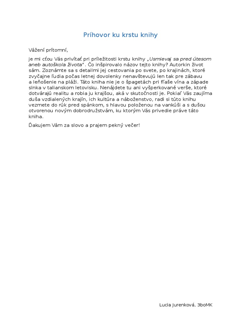 Príhovor Na KRST Knihy | PDF