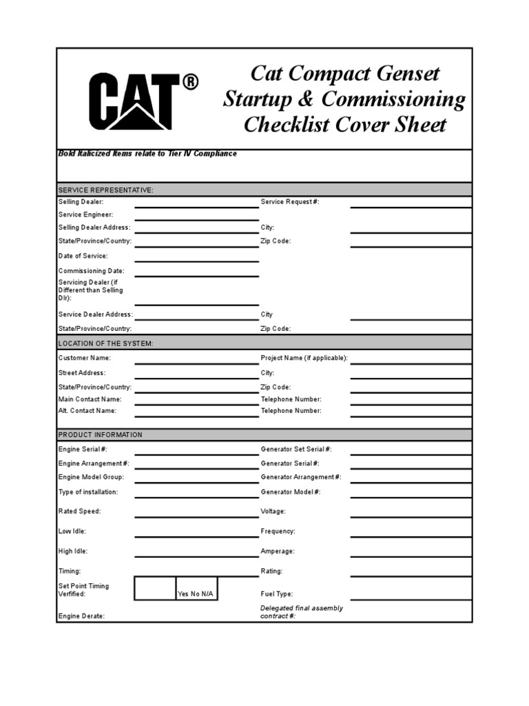 Caterpillar Genset Commissioning Checklist | PDF | Battery Charger ...