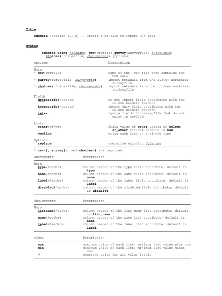 Odkmeta Helpfile | PDF | Comma Separated Values | Variable (Computer Science)
