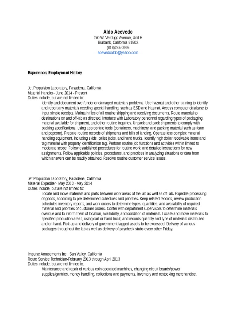 Aldo Acevedo's Professional Resume | PDF | Packaging And Labeling ...