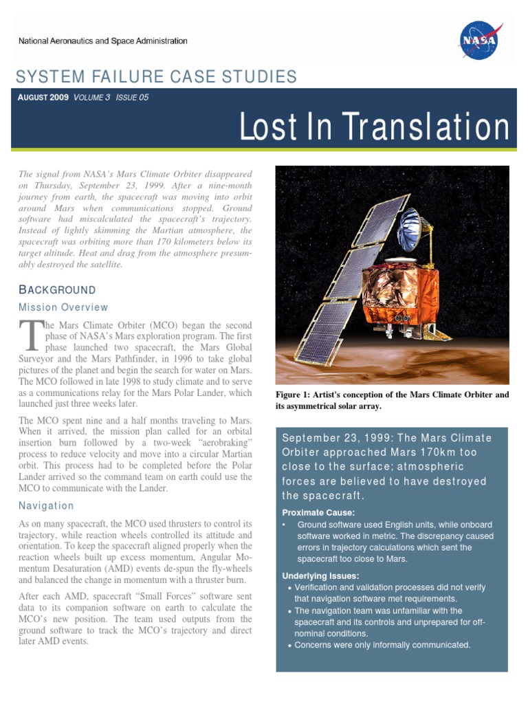 Lost in Translation: System Failure Case Studies | PDF | Mars | Lander (Spacecraft)