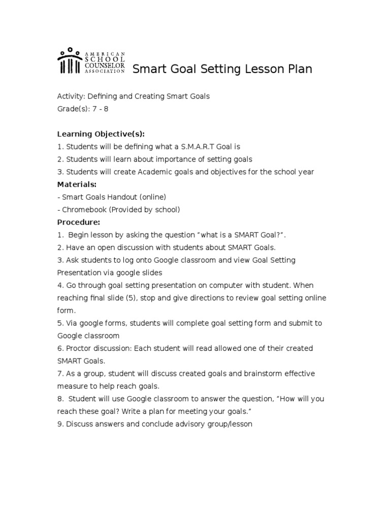 Lessonplan Smart Goal Setting | PDF