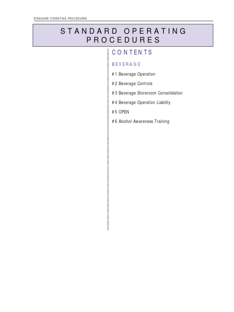 Standard Operating Procedures: Beverage | PDF | Bar | Drink