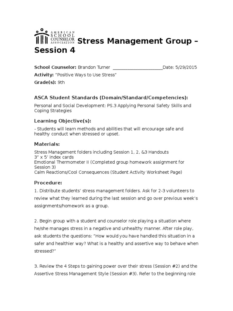 Stress Management Session 4 Overview | PDF | Homework | School Counselor