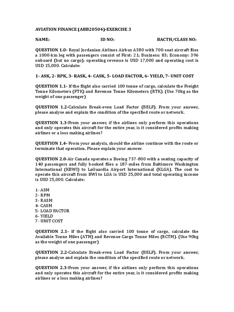 Aviation Finance Exercise: Analyzing Operational Metrics and ...