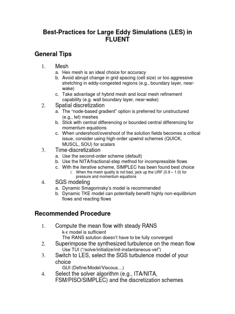 Best-Practices For Large Eddy Simulations (LES) in FLUENT | PDF ...