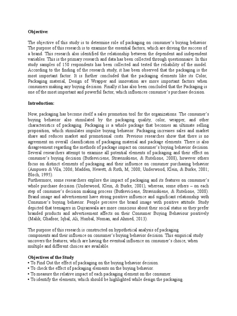 The Objective of This Study Is To Determine Role of Packaging On ...