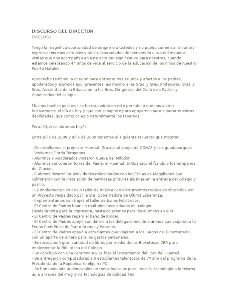 Discurso Del Director | PDF | Maestros | Aparición