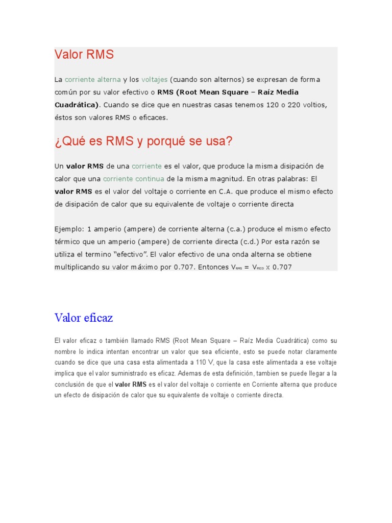 Valor RMS | PDF | voltaje | Corriente alterna
