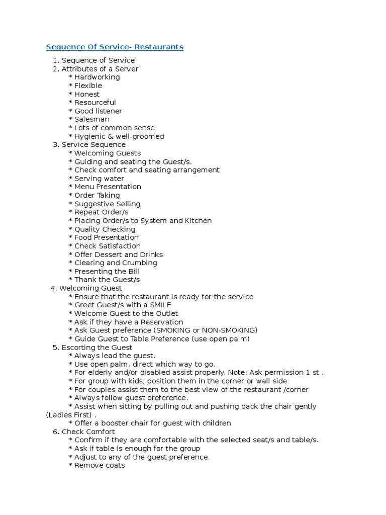 Sequence of Service | Download Free PDF | Menu | Restaurants