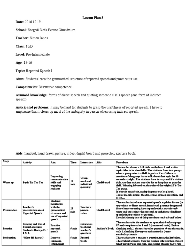 Lessonplan 8 | PDF | Question | Lesson Plan