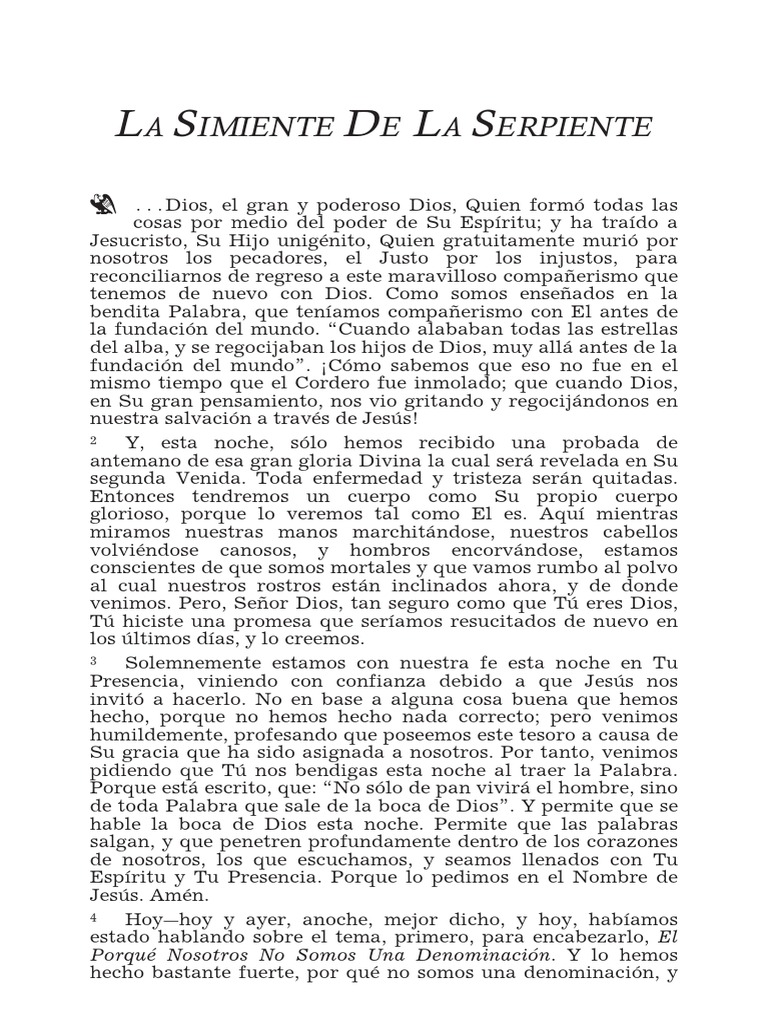 La Simiente de La Serpiente - RV - WMB | PDF | Bautismo | espíritu Santo