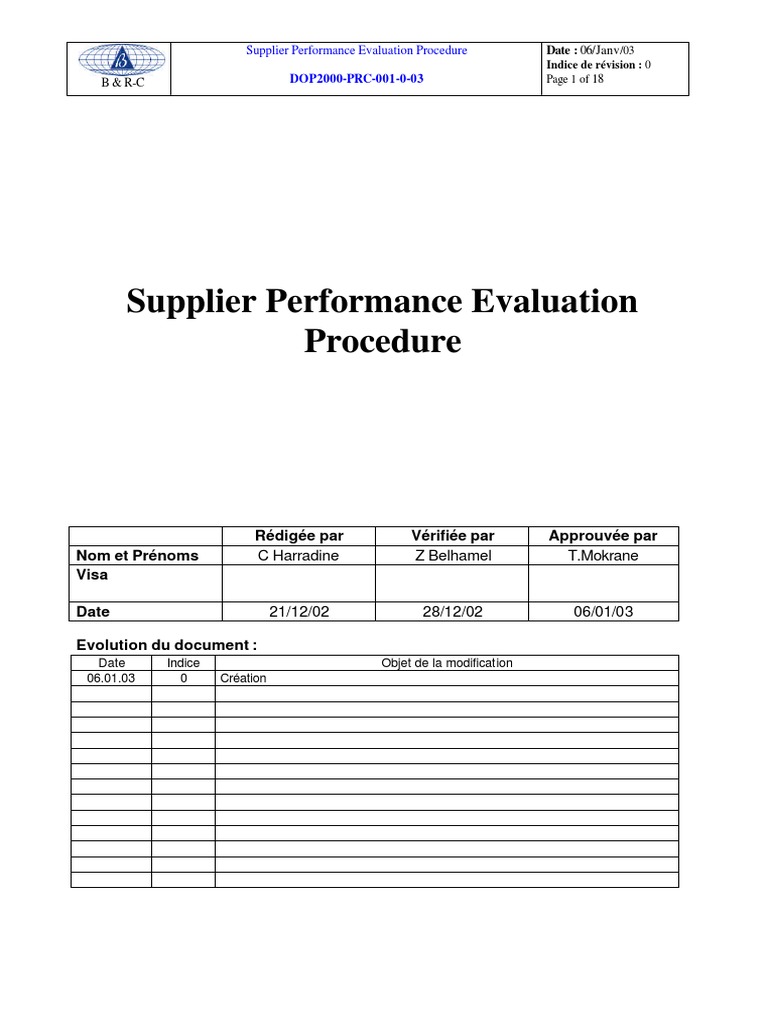 DOP2000 PRC 001-0-03 Supplier Performance | PDF | Evaluation | Risk