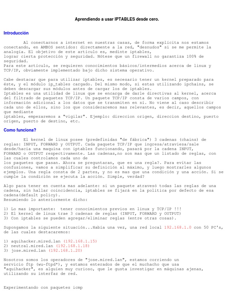 Aprendiendo A Usar IPTABLES Desde Cero PDF | PDF | Redes de ...