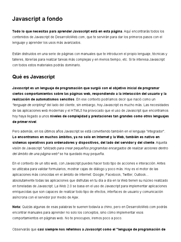 Javascript A Fondo | PDF | Script Java | Aplicación web Javascript A Fondo | PDF | Script Java | Aplicación web