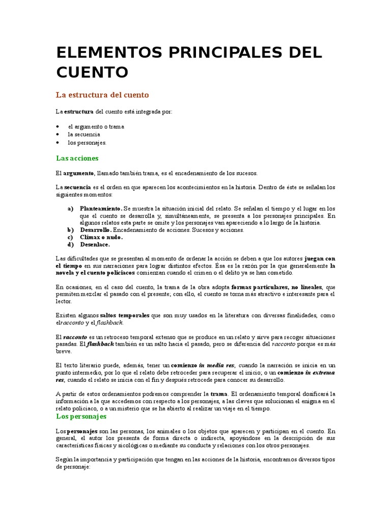 Elementos Principales Del Cuento | PDF | Narración | Cuentos