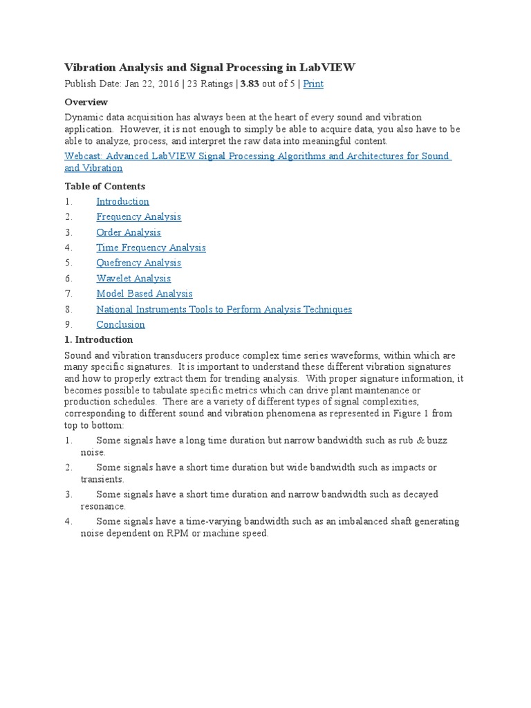 Vibration Analysis and Signal Processing in LabVIEW | PDF | Spectral Density | Wavelet