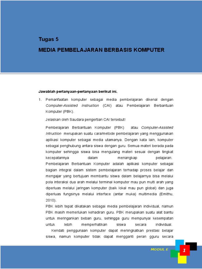 Tugas 5 Media Pembelajaran Berbasis Komputer | PDF
