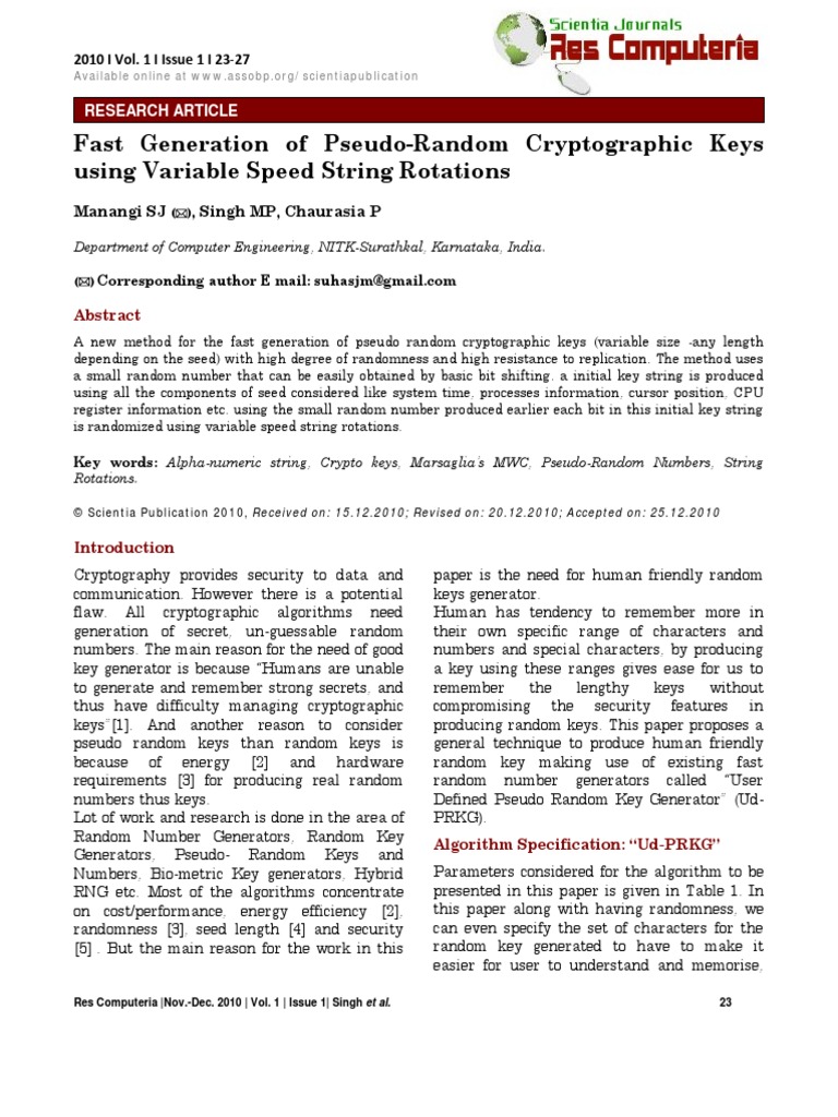 Fast Generation of Pseudo-Random Cryptographic Keys Using Variable Speed String Rotations | PDF ...