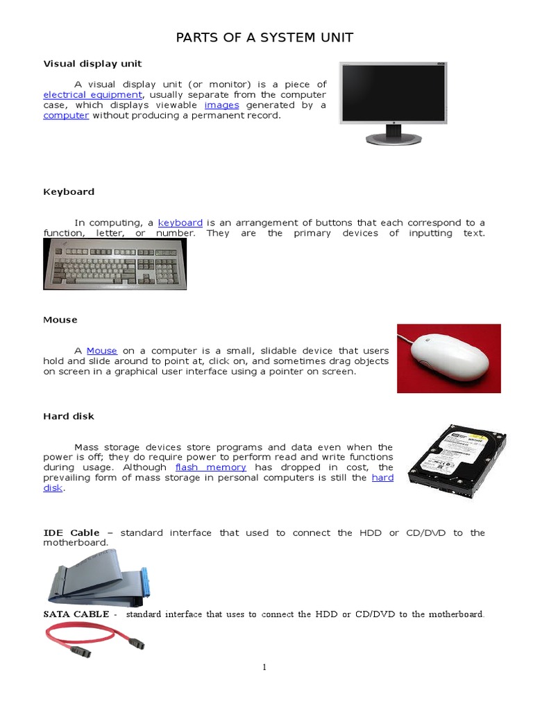 Components of a Computer System Unit | PDF | Personal Computers ...