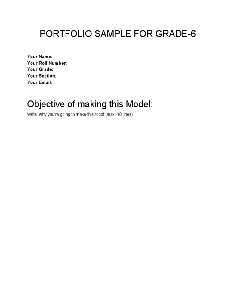Portfolio Sample For Grade 6: Your Name: Your Roll Number: Your Grade ...