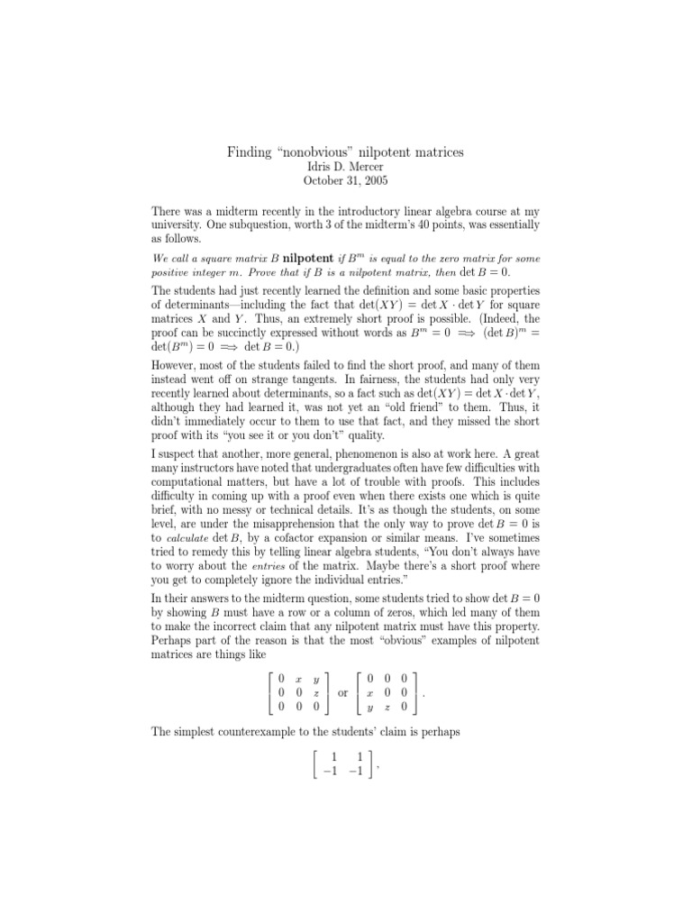 Nil Potent | PDF | Determinant | Matrix (Mathematics)