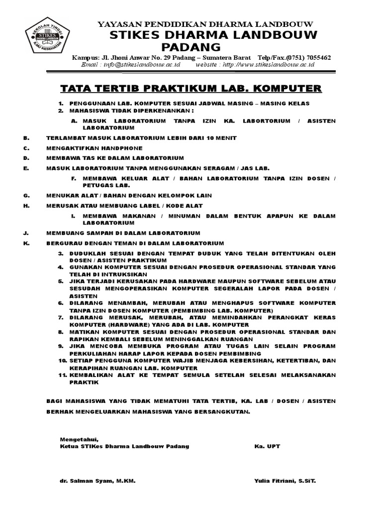 Tata Tertib Praktikum Lab. Komputer | PDF