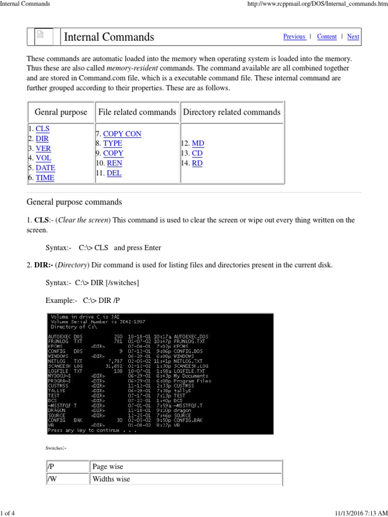 Internal Commands | Directory (Computing) | Filename