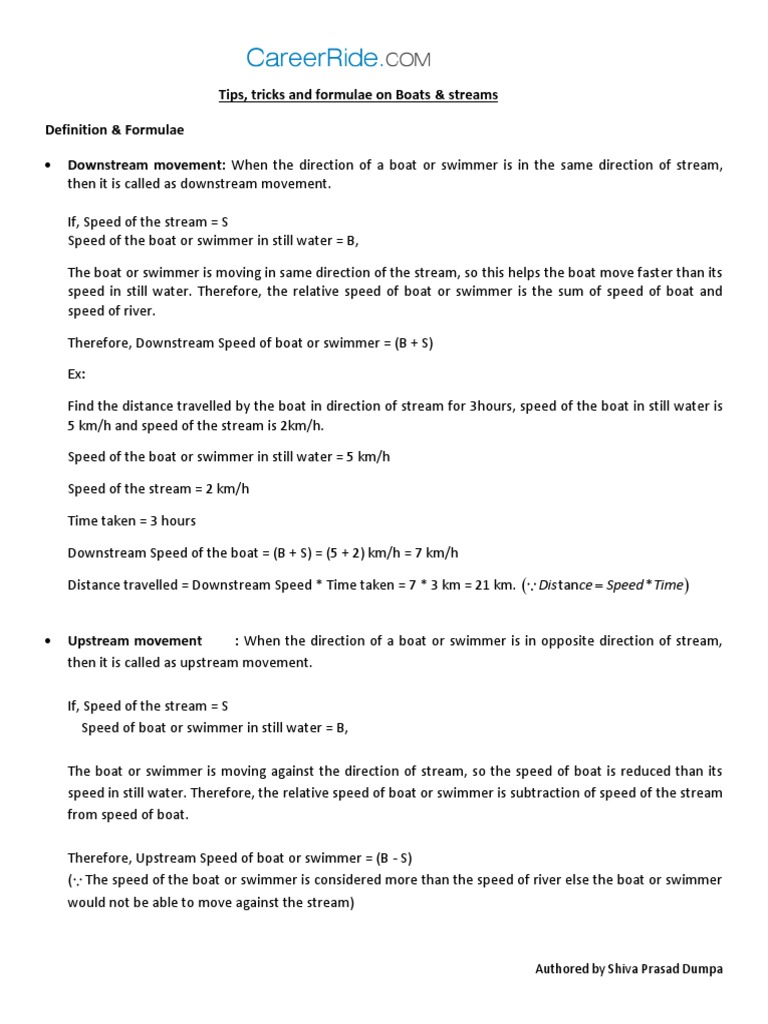 Formulas and Practice Problems for Calculating Speeds of Boats and ...