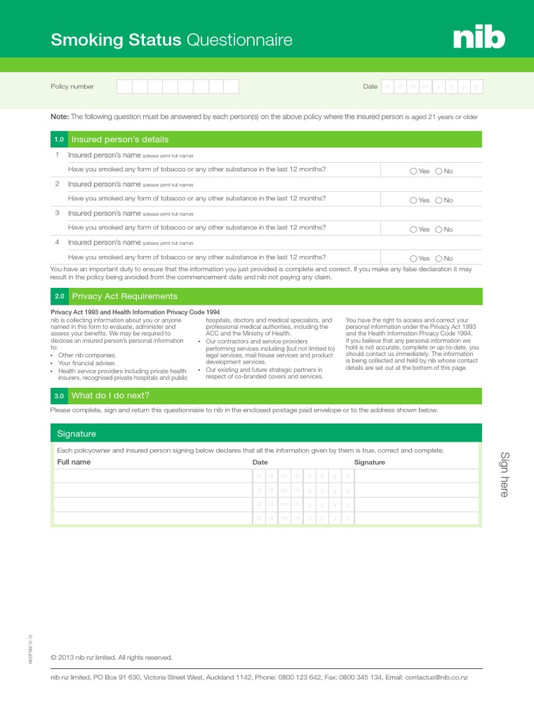 Smoking Status Questionnaire (NIB) | Download Free PDF | Health Care ...