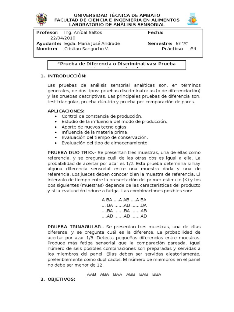 Prueba Triangular en Análisis Sensorial | PDF | Producto (Negocio) | Probabilidad