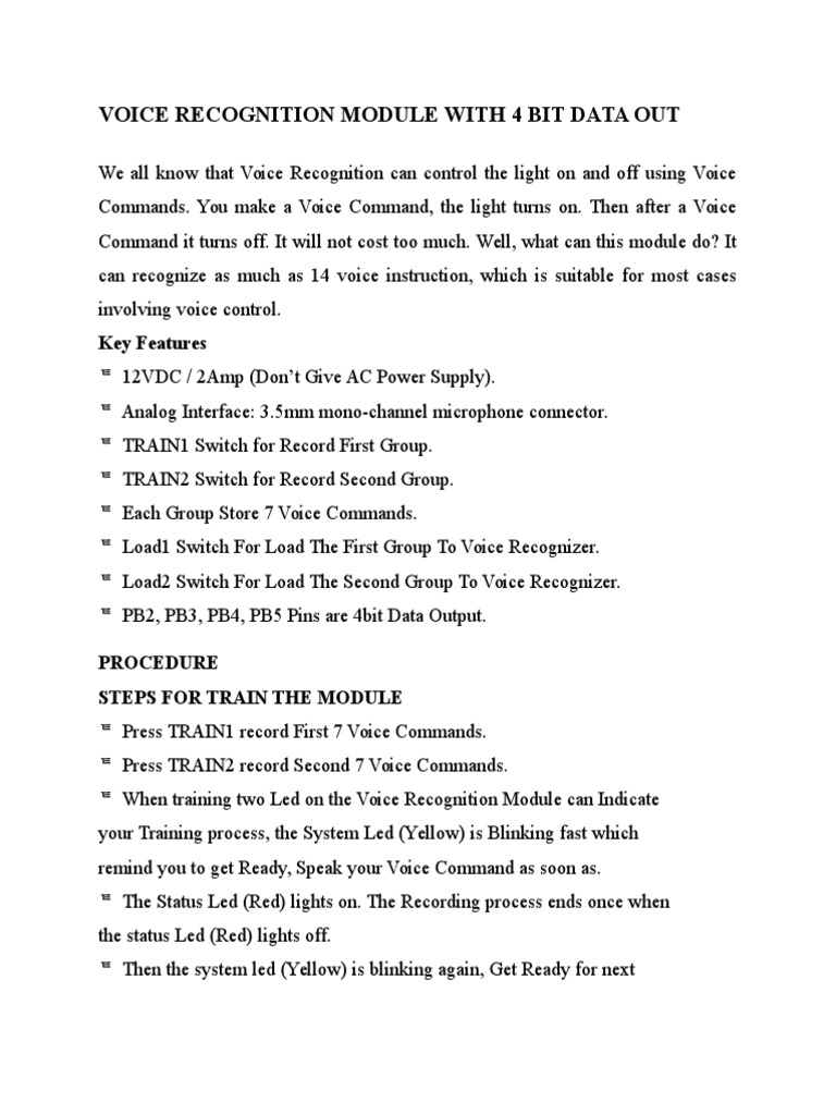 Voice Recognition Module Guide | PDF