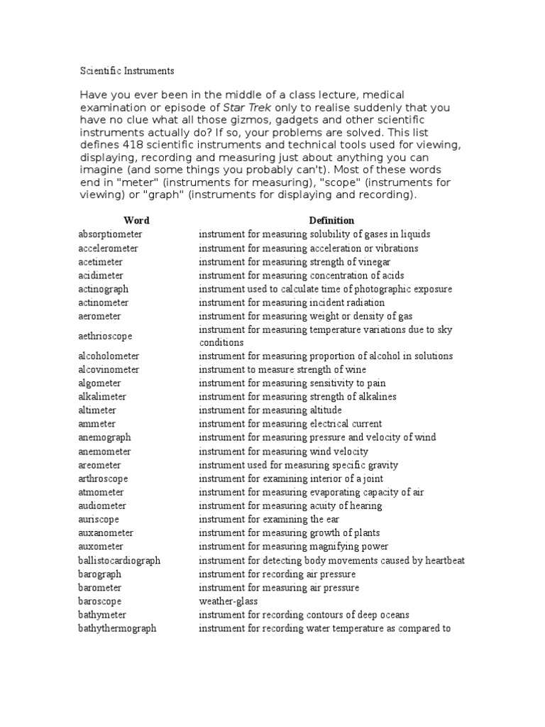 Scientific Instruments List | PDF | Measuring Instrument | Radiation