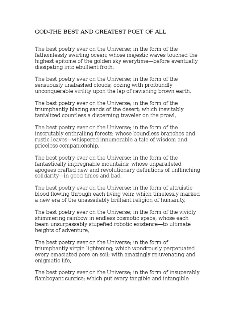 God-The Best and Greatest Poet of All | PDF | Earth Sciences | Physical ...