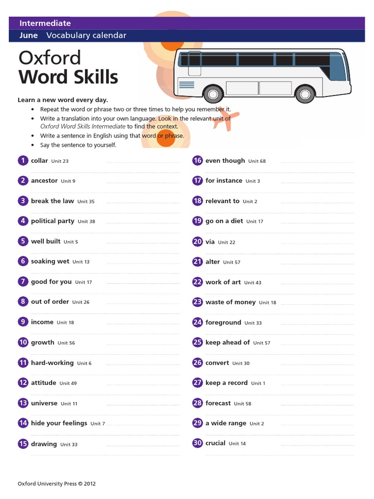 OWS Intermediate Calendar PDF | PDF | English Language | Vocabulary