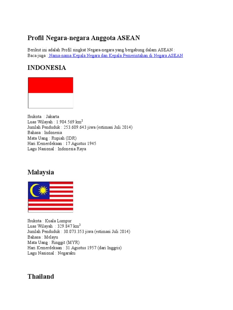 Profil Singkat Negara ASEAN 2023 | PDF | Kajian Bahasa Asing