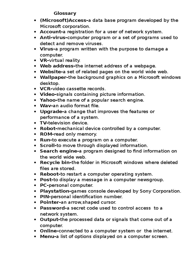 Computer Terms Glossary Explained | PDF