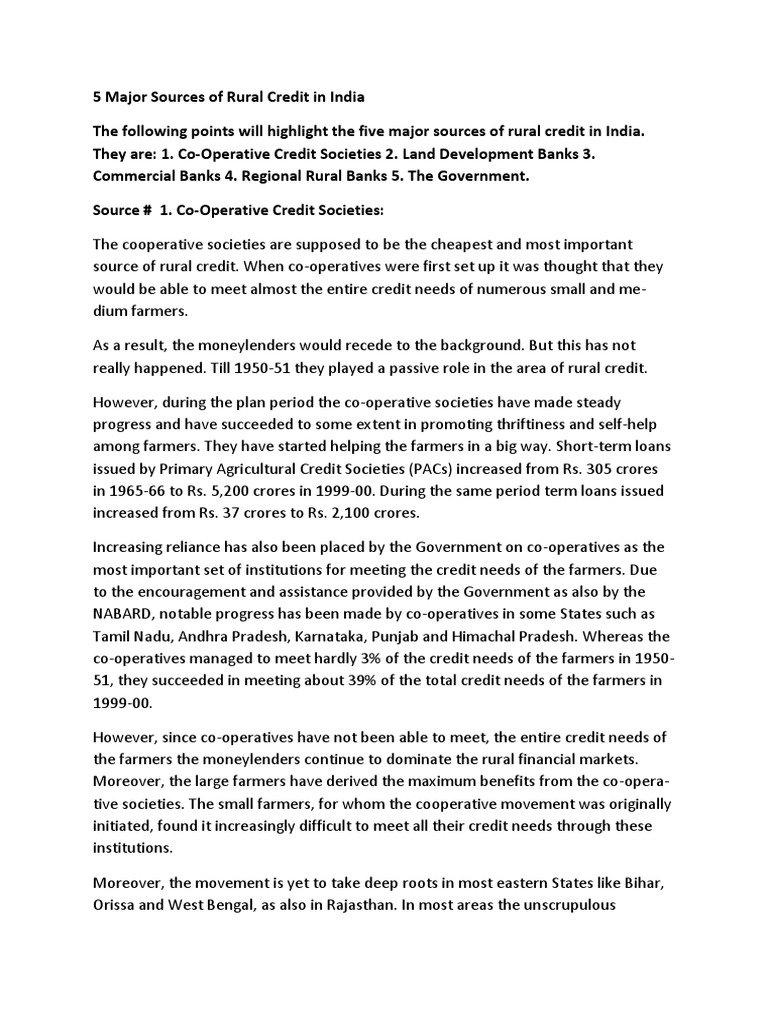 5 Major Sources of Rural Credit in India | Banks | Loans