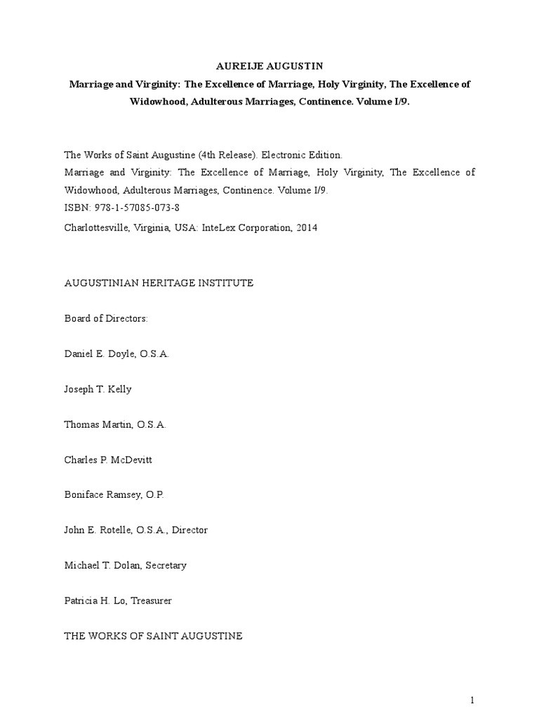 Aurelius Augustine, Marriage and Virginity | PDF | Augustine Of Hippo ...