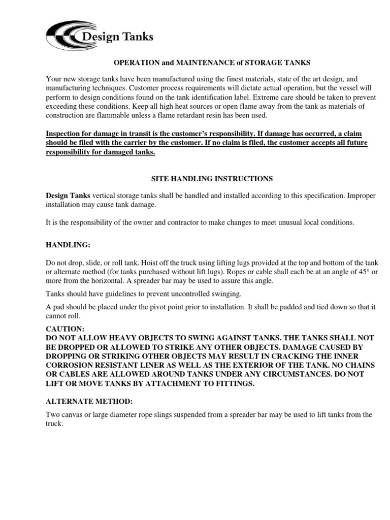 Operation & Maintenance Storage Tank | PDF | Pipe (Fluid Conveyance ...