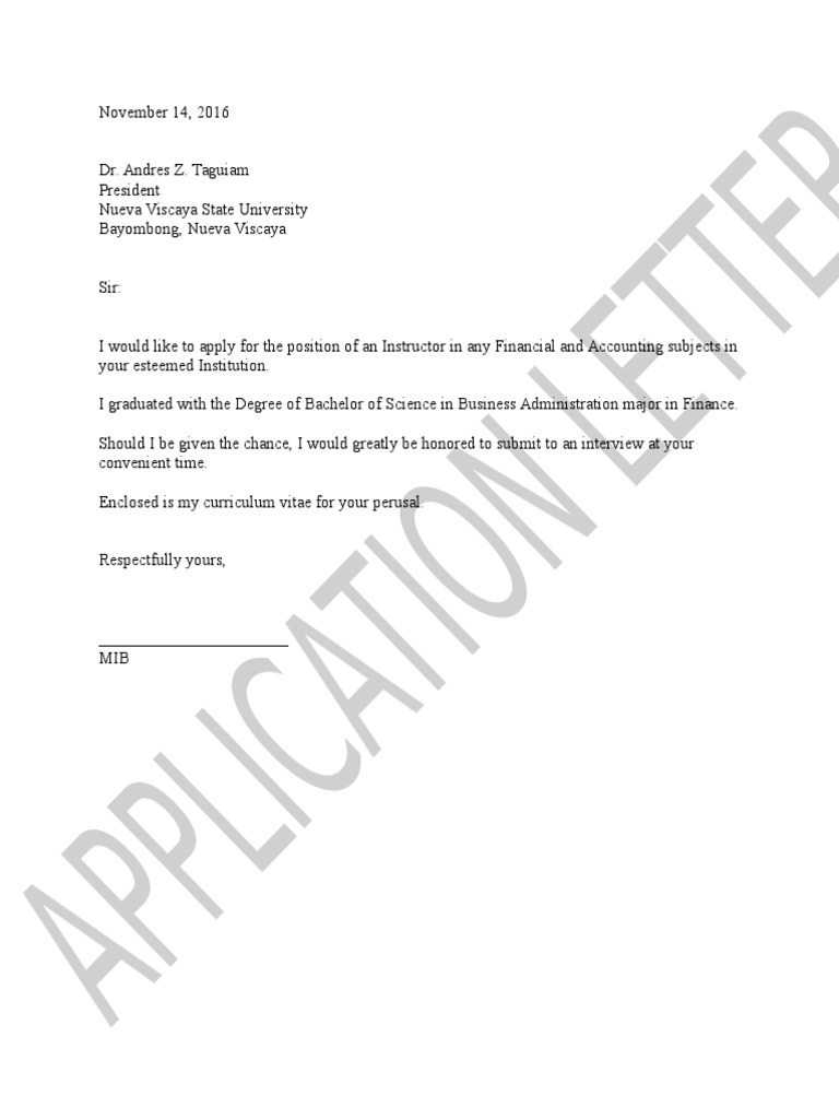 MIB Application Letter